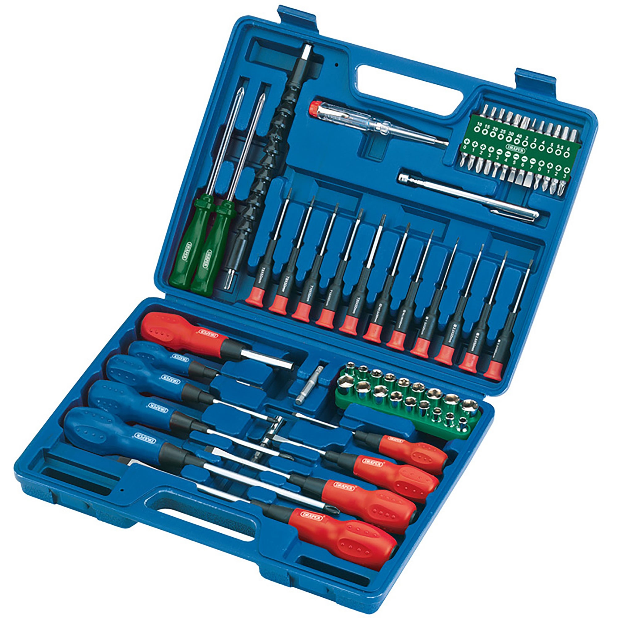 Draper 70 Piece Plain/Cross/TORX Screwdriver, Metric/AF Socket & Bit ...